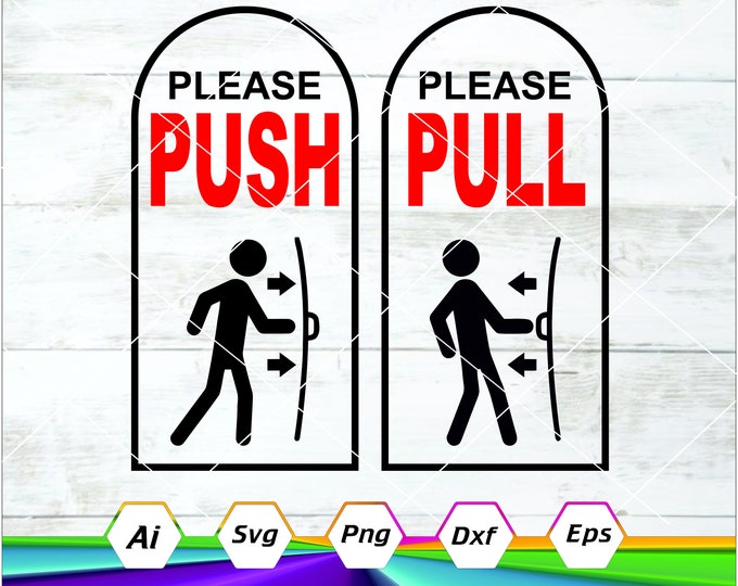 Push Pull Door Sign Set Svg, Push Pull Vertical Door, Push Pull ...