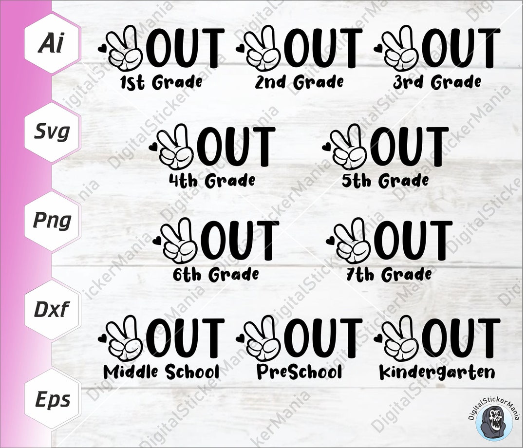 Peace Out Grade Svg, Peace Out Kindergarten Svg, Peace Out Svg, Peace ...