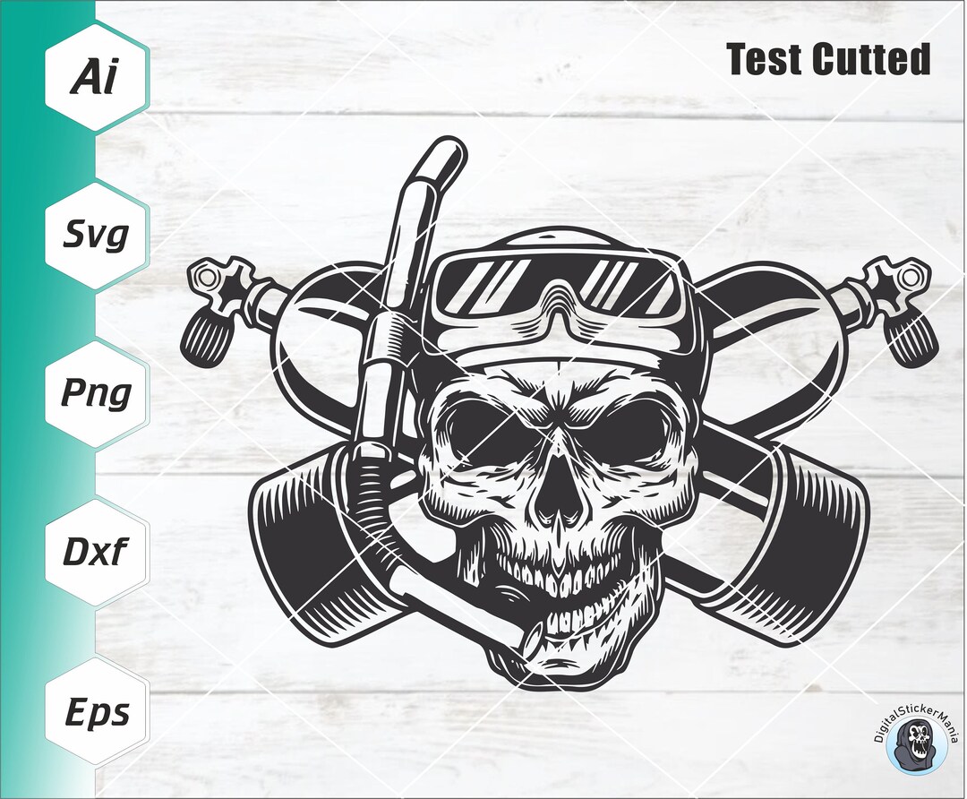 Diver Skull Svg, Scuba Diving Skeleton, Dive Gear Skeleton Underwater ...