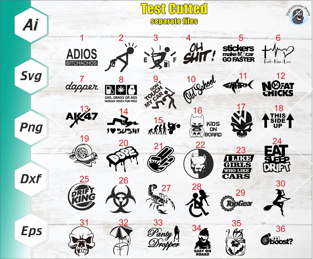 Sticker Bundle Svg, Car Sticker Svg, Car Decal Svg, Bumper Sticker, Eps ...