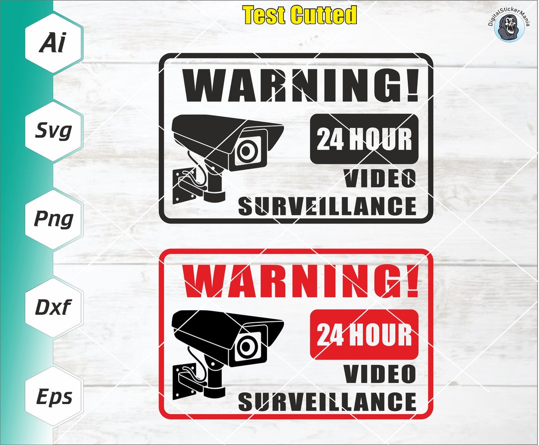 Video Surveillance Sign Svg, CCTV Warning Svg, Security Camera Svg, 24 ...