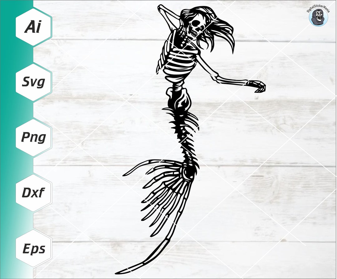 Mermaid Skeleton SVG, Gothic Mermaid SVG, Sea Monster Svg, Skull ...