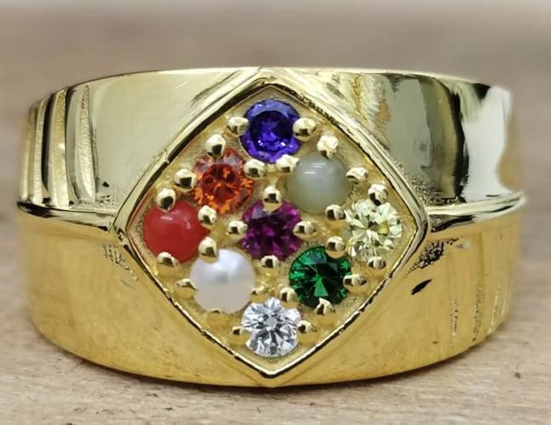 Natural Navaratna 9 Stone Ring, Gold Plated , Handmade Ring for Men and ...