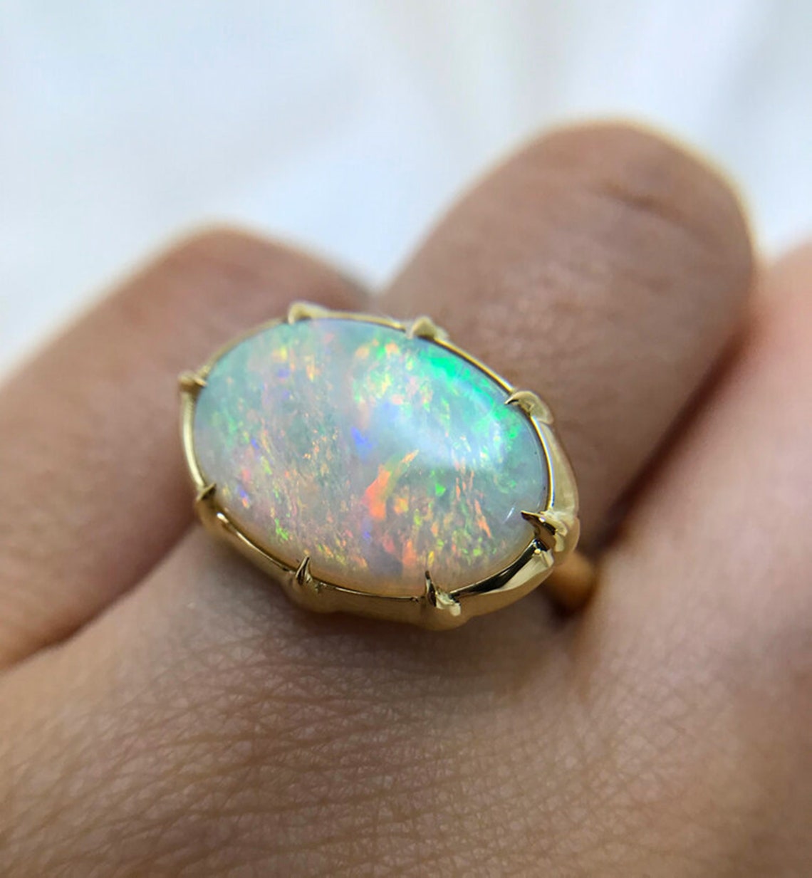 Natural White Opal 6.25 Carat Ring Gold Plated Ring Handmade - Etsy