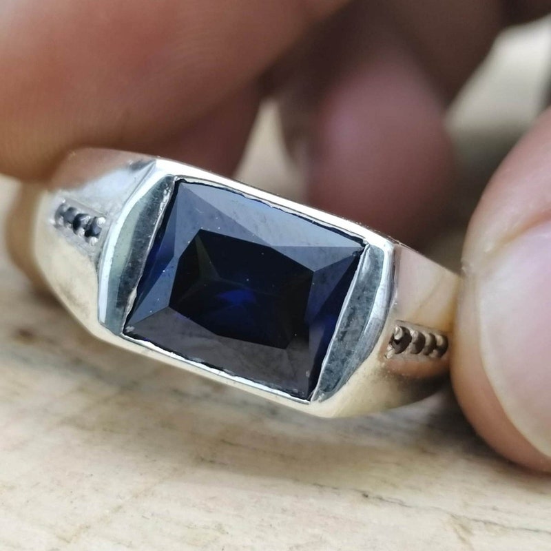 Mens Blue Sapphire Ring - Etsy