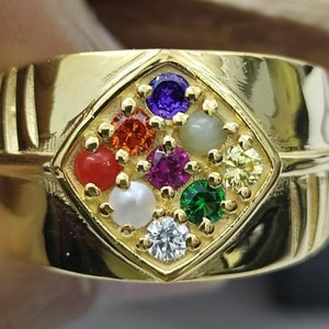 Natural Navaratna 9 Stone Ring, Gold Plated , Handmade Ring for Men and ...
