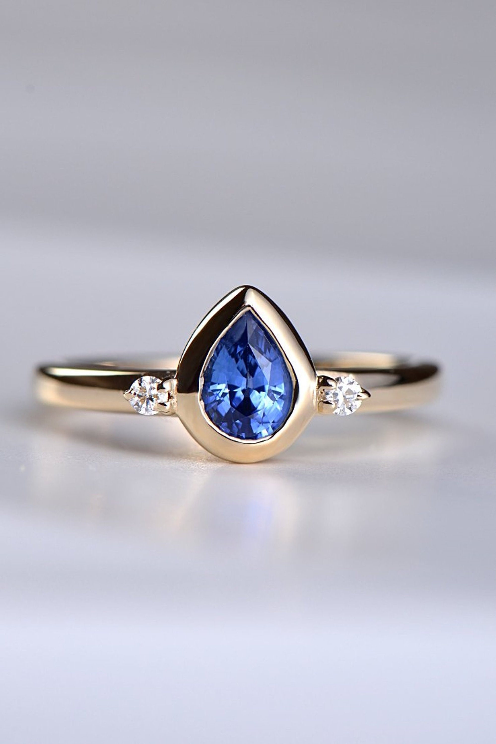 Anillo de zafiro azul natural de 400 quilates plata de ley | Etsy