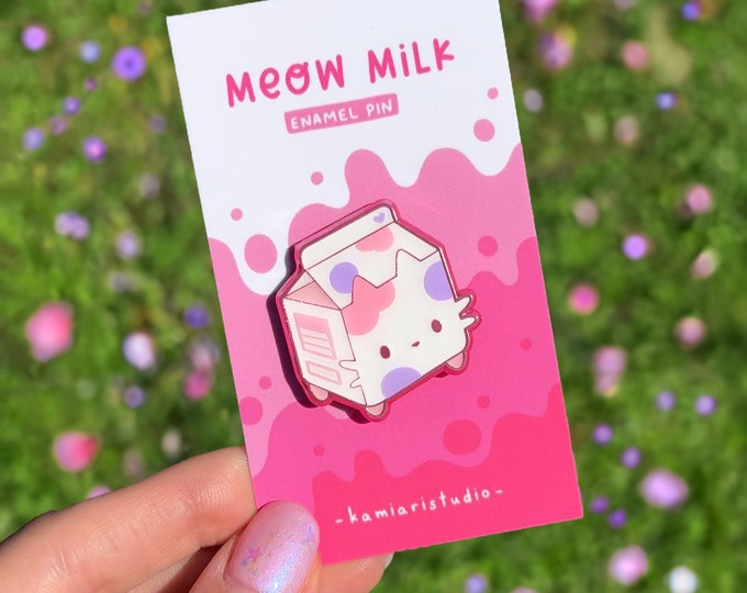 Pink Meow Milk Enamel Pin | Carton Kawaii Cat - Etsy