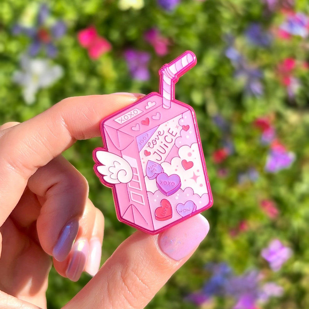 Love Juice Box Enamel Pin Valentines Kawaii Cute Pink Etsy