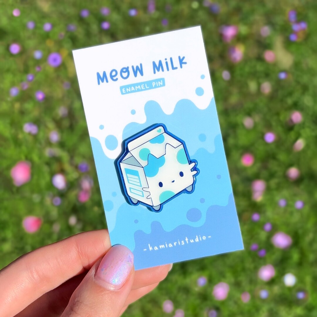 Blue Meow Milk Enamel Pin | Carton Kawaii Cat - Etsy