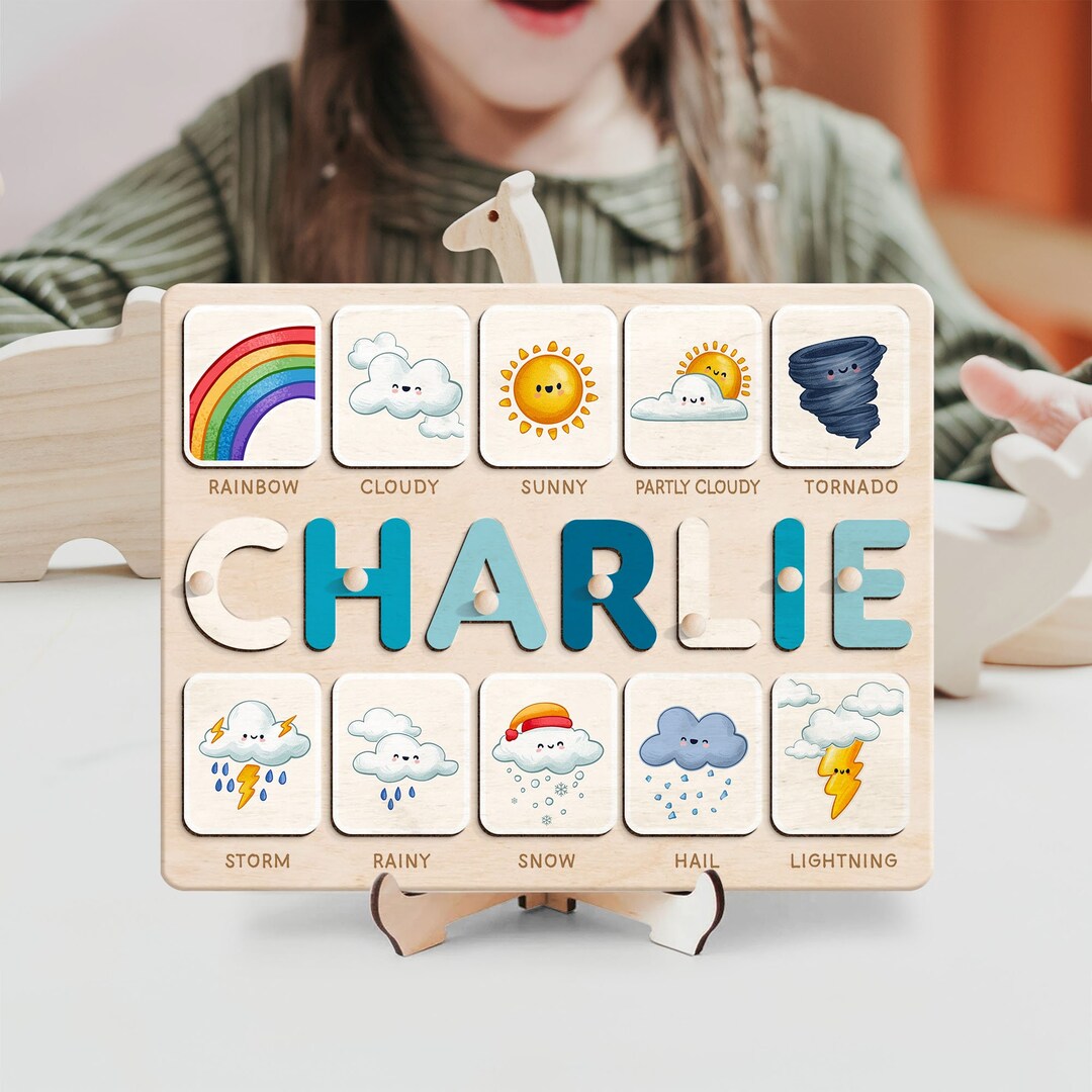 Personalized Weather Wooden Toys for Kids, Custom Name Puzzel for Kids ...