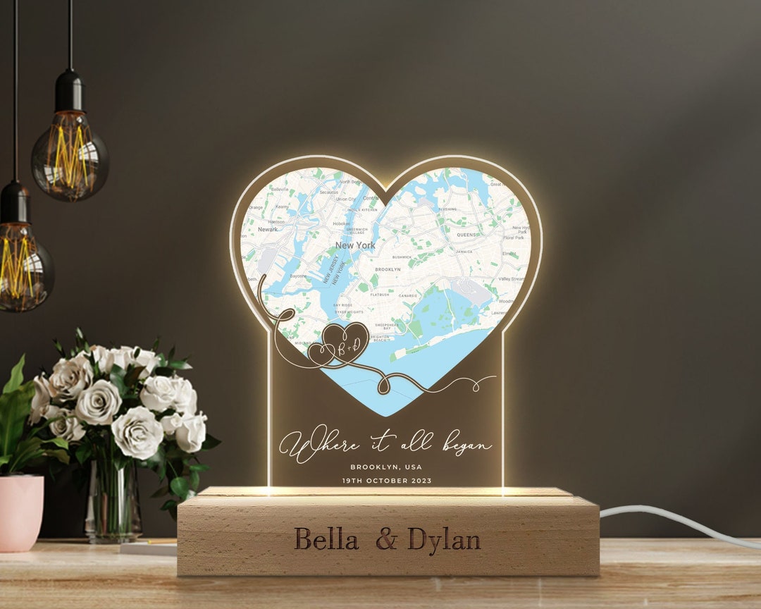 Custom Map Led Plaque, Anniversary Gift for Him Her, Where It All Began ...