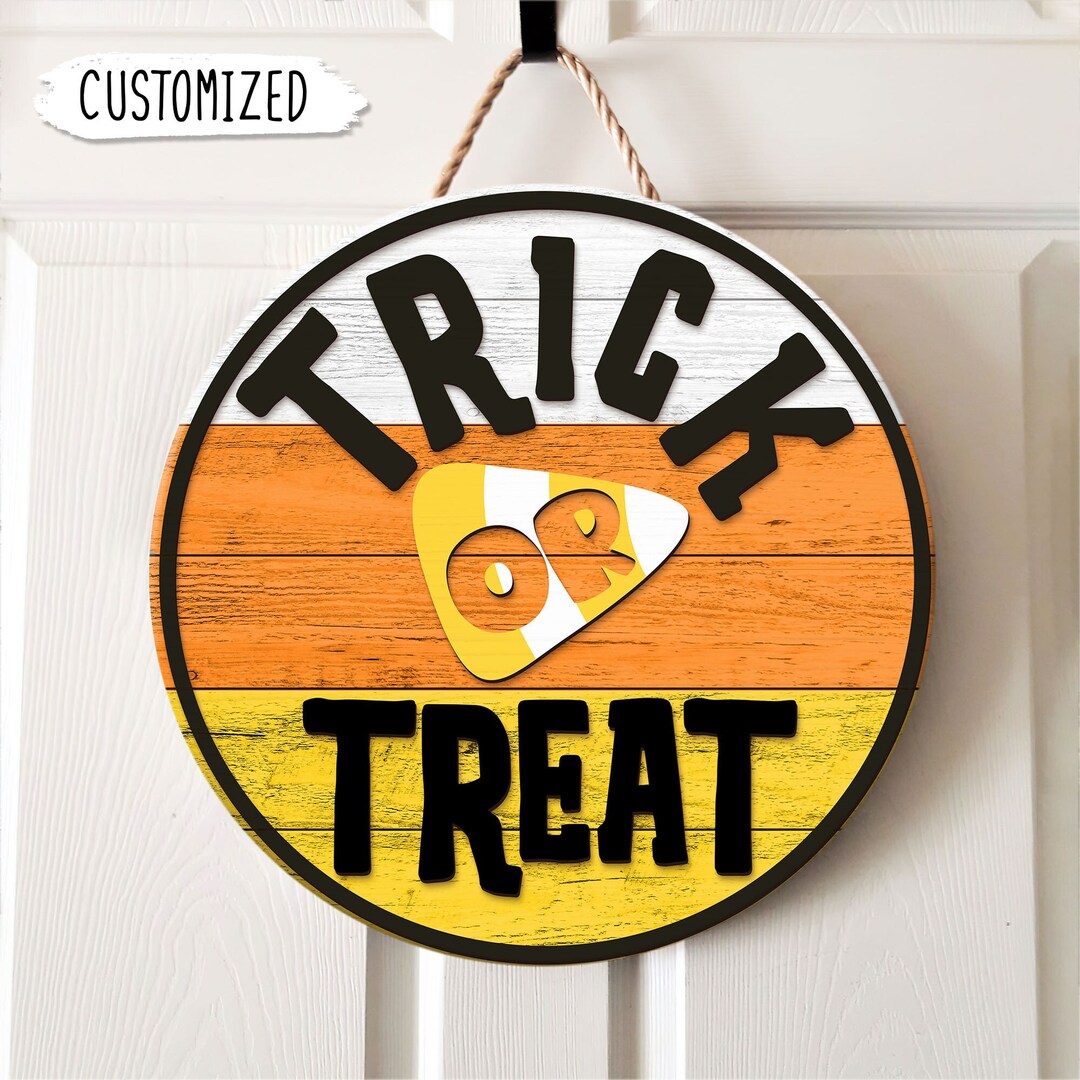 Trick or Treat Door Sign Halloween Door Hanger Halloween - Etsy