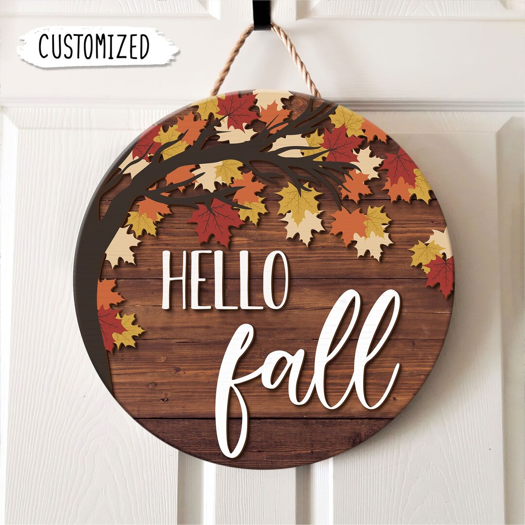 Hello Fall Door Sign Hello Fall Door Hanger Fall Welcome - Etsy