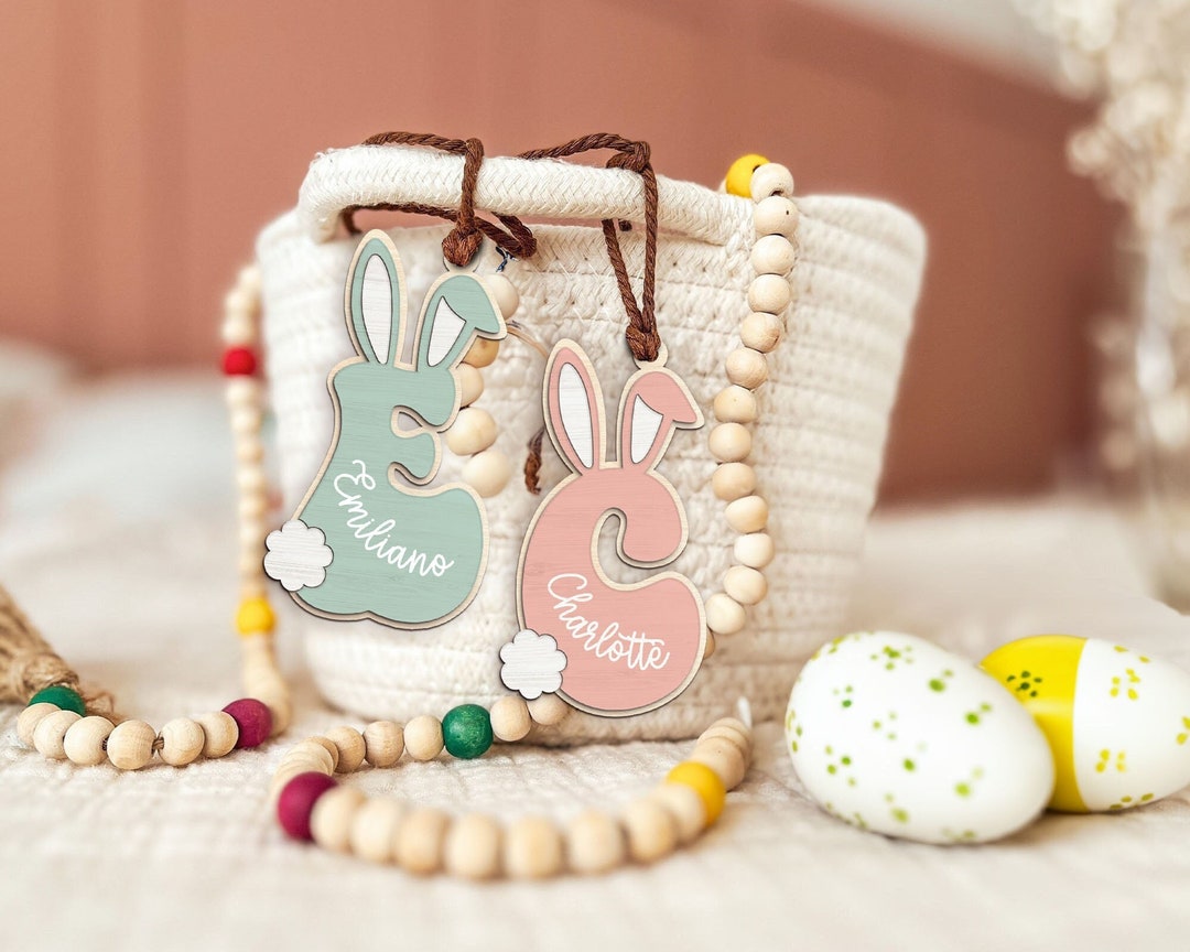 Personalized Easter Basket Tag, Easter Bunny Ears Letters Tag, Easter ...