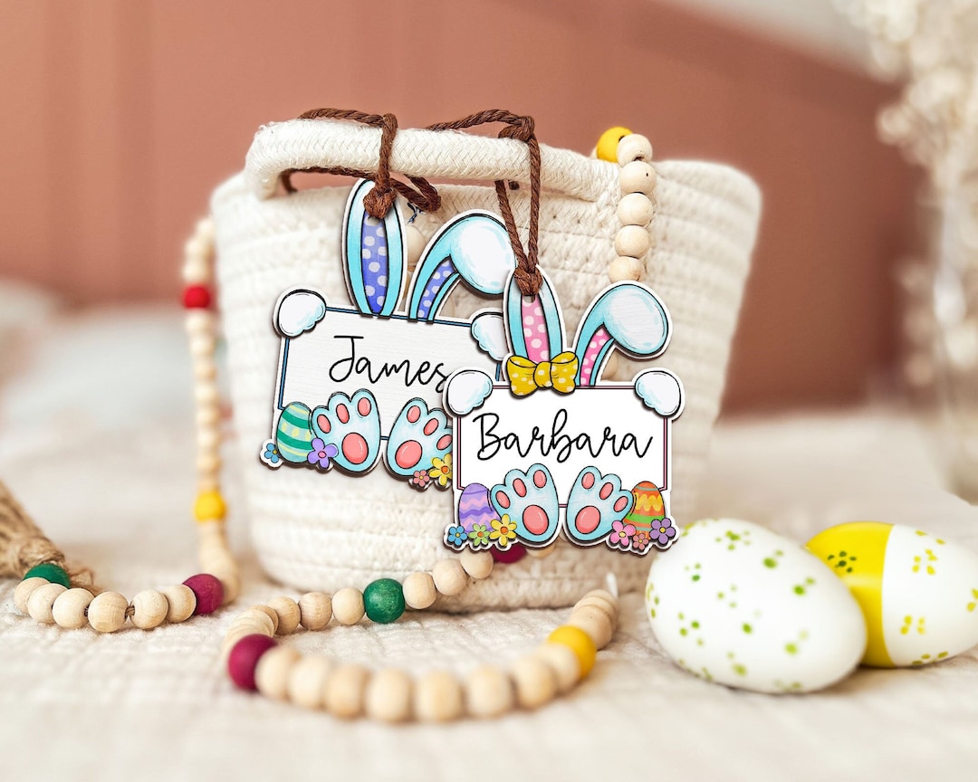 Custom Name Easter Bunny, Easter Rabbit Basket Tag, Personalized Tags ...