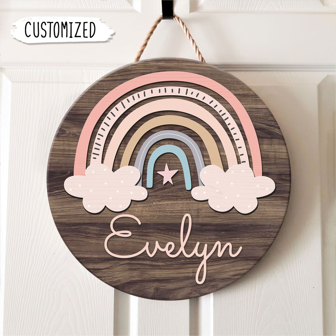 Personalized Name Door Sign, Nursery Decor, Baby Room Decor, Rainbow ...