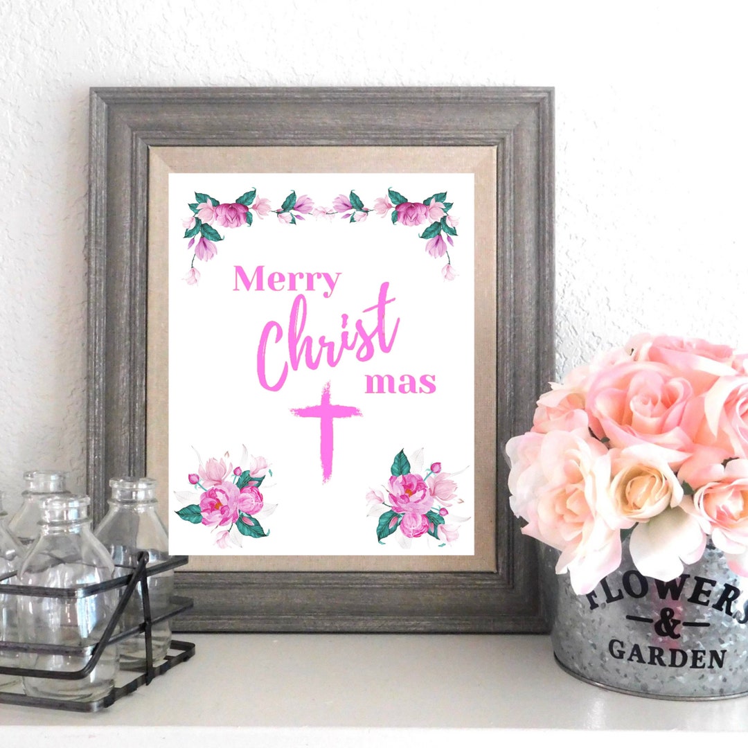 Merry Christmas Wall Art Print, Cross Print, Christian Wall Print ...