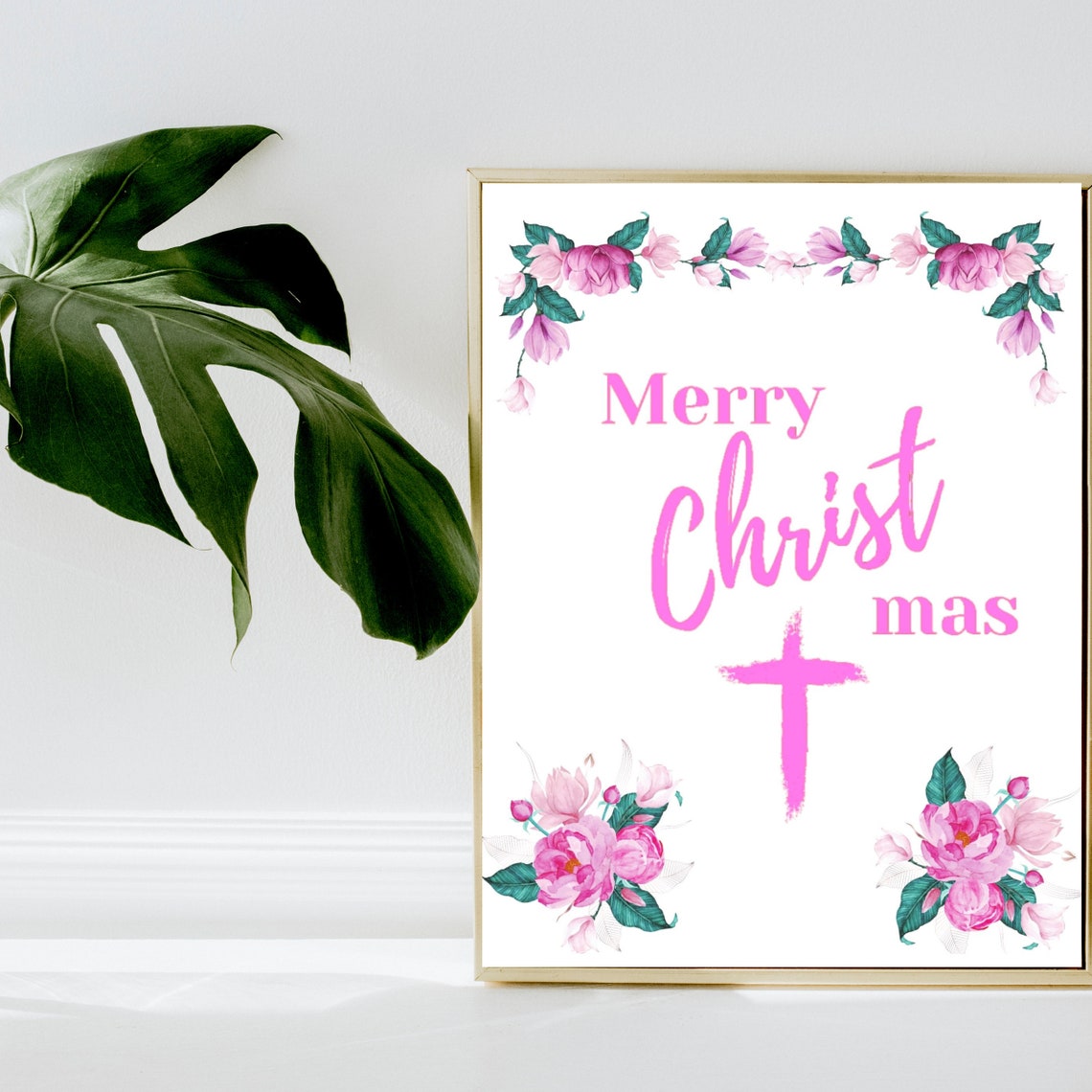 Merry Christmas Wall Art Print, Cross Print, Christian Wall Print ...