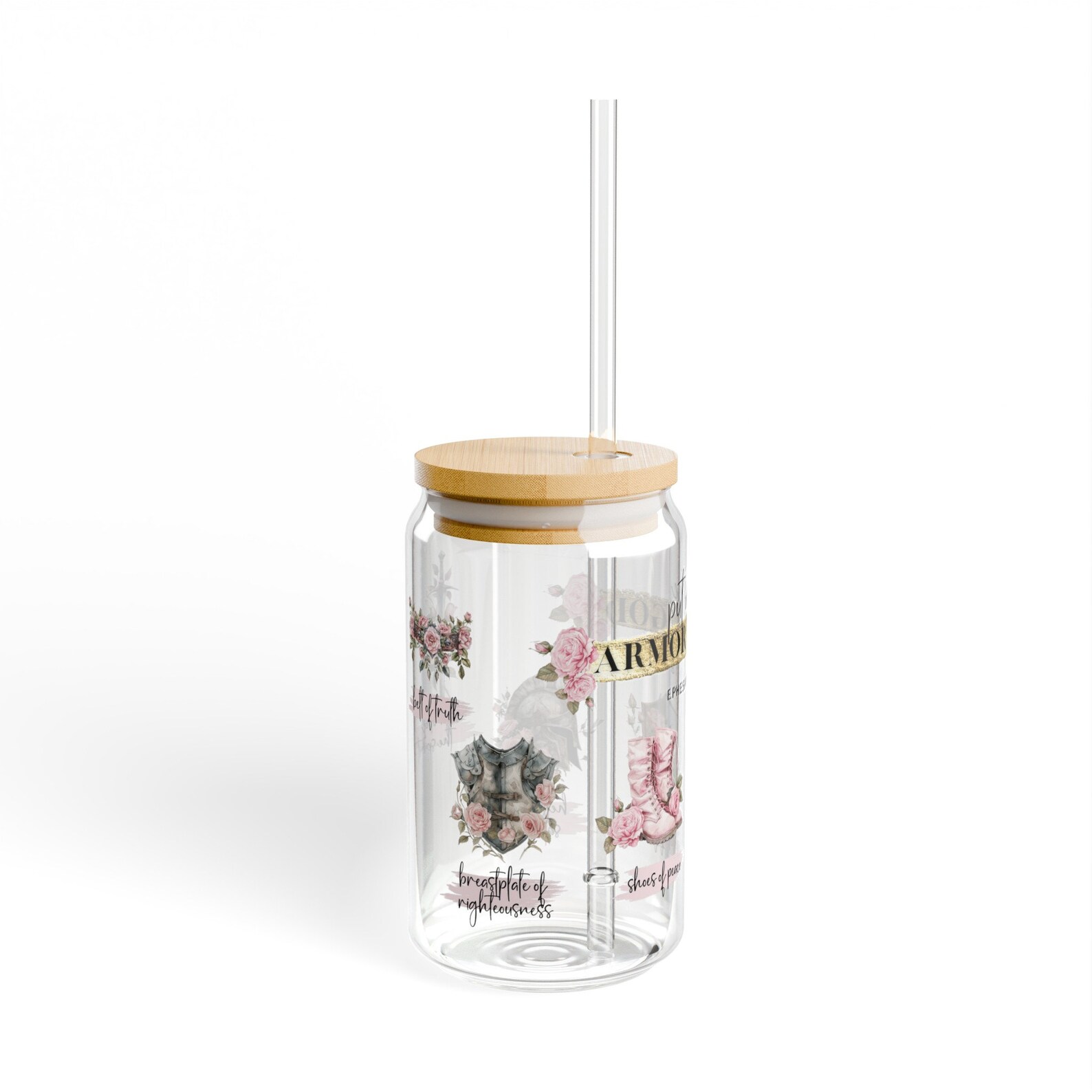 Put on the Armor of God Sipper Glass, 16oz, Pink, Christian Libby Cup ...