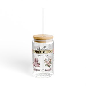 Put on the Armor of God Sipper Glass, 16oz, Pink, Christian Libby Cup ...