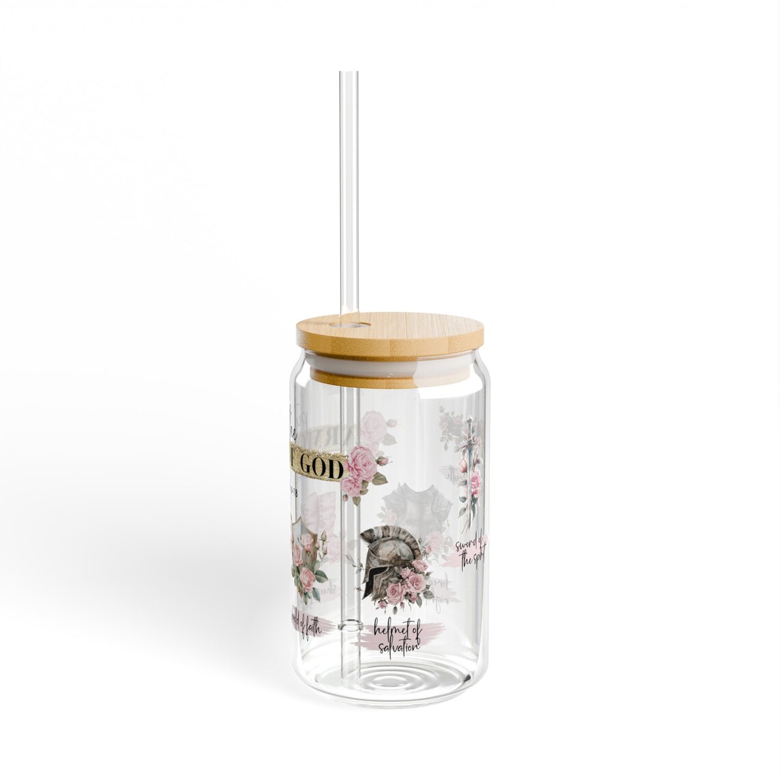 Put on the Armor of God Sipper Glass, 16oz, Pink, Christian Libby Cup ...