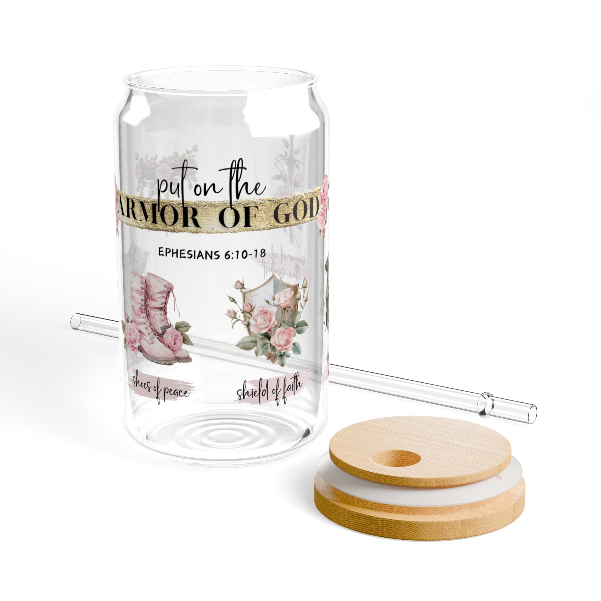 Put on the Armor of God Sipper Glass, 16oz, Pink, Christian Libby Cup ...