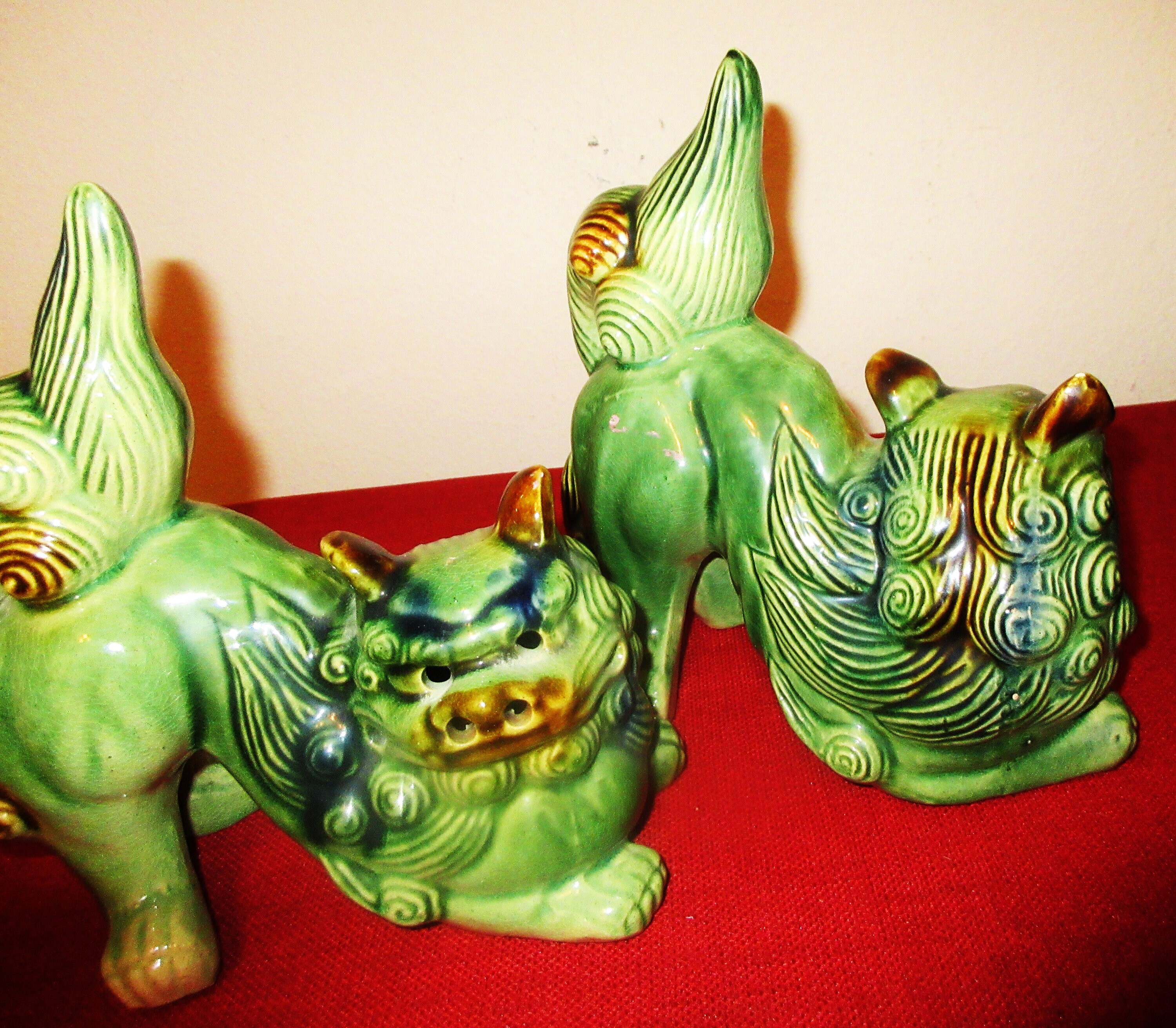 Large Foo Dogs Male and Female Statues Green and Tan - Etsy