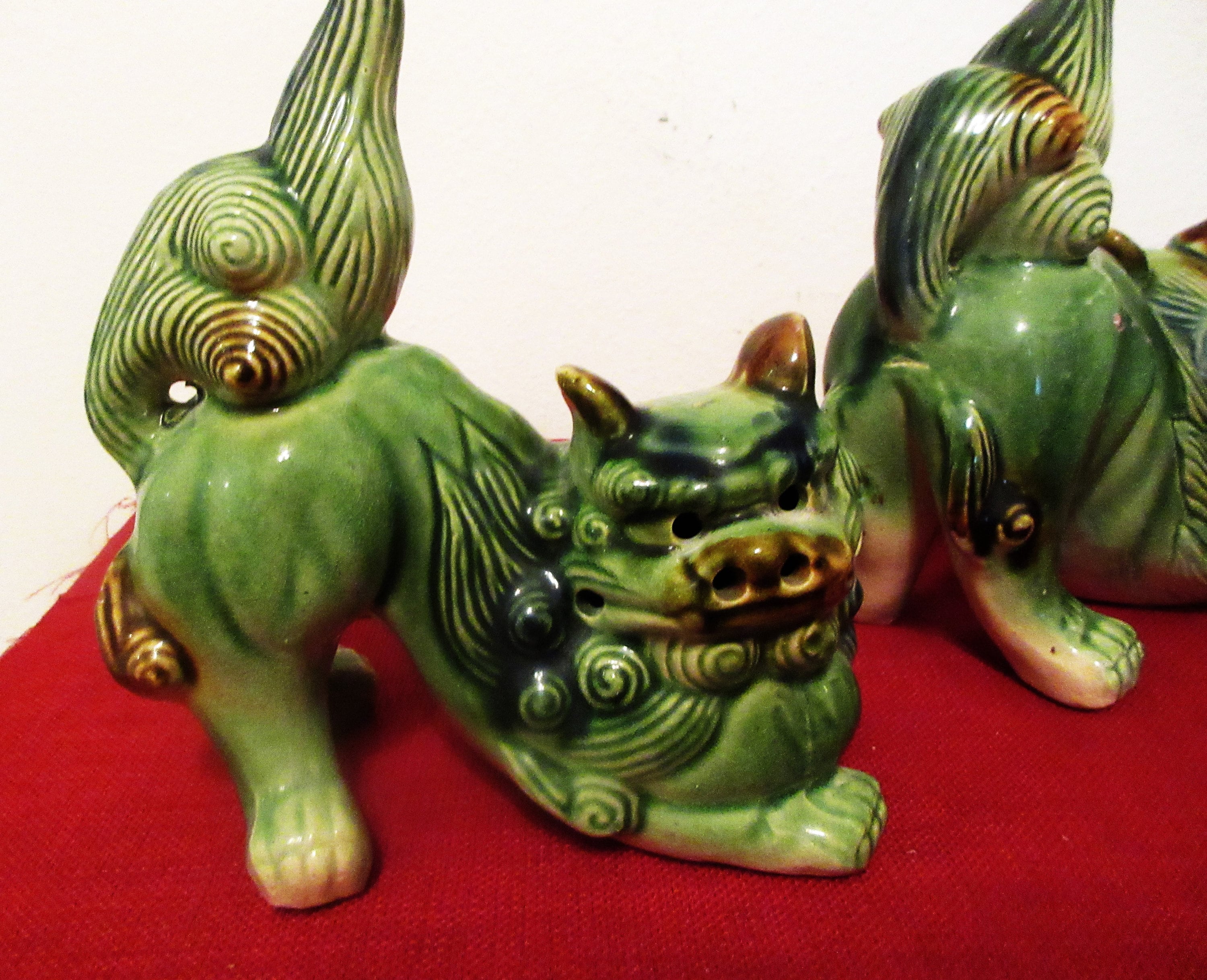 Large Foo Dogs Male and Female Statues Green and Tan - Etsy