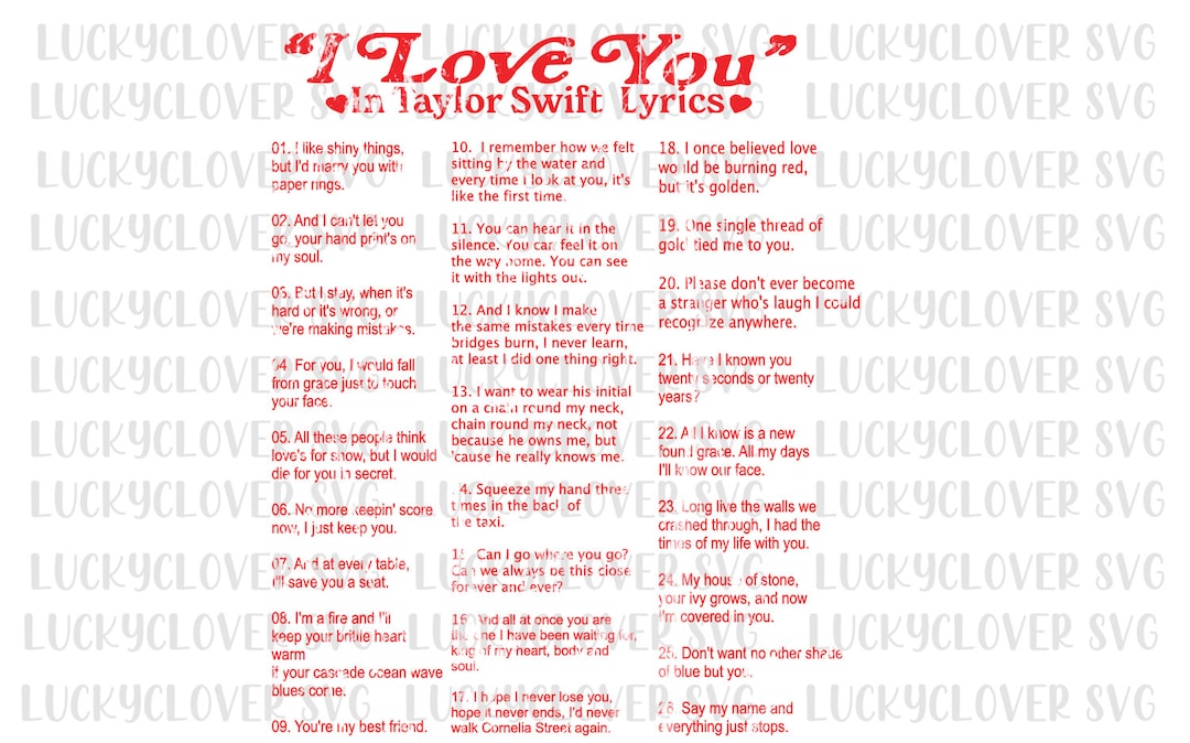Different Ways Say I Love You in Lyrics. I Love You Lyrics - Etsy