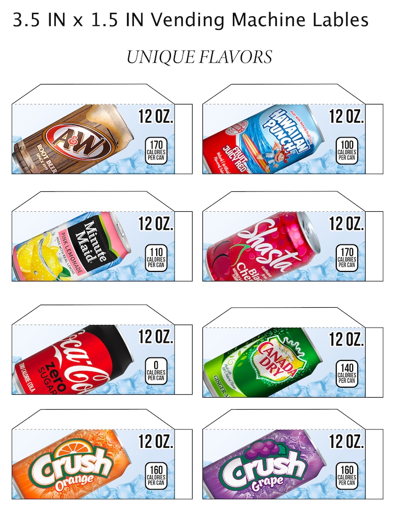 21!!!! SODA VENDING MACHINE 12 Oz Can Label (flavor Strip), Vending ...