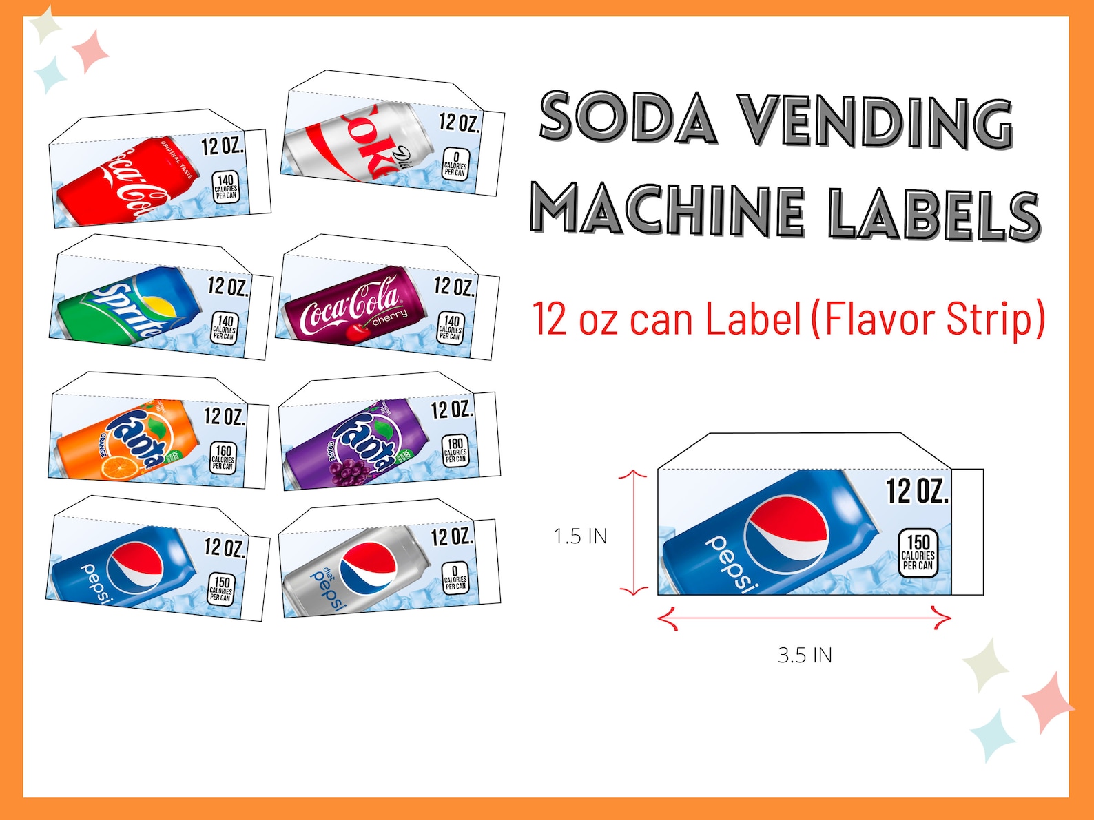 16!! SODA VENDING MACHINE 12 Oz Can Label (flavor Strip), Vending ...