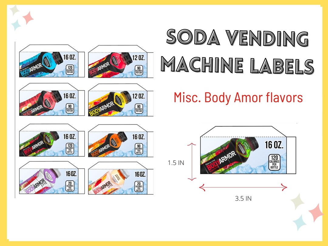 8!!! BODYAMOR VENDING MACHINE 12 Oz Can Label (flavor Strip), Vending ...