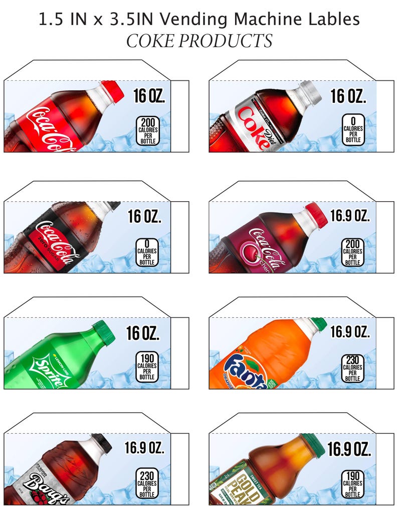 16!! SODA Vending Machine 16 Oz BOTTLE Label (flavor Strip), Vending ...
