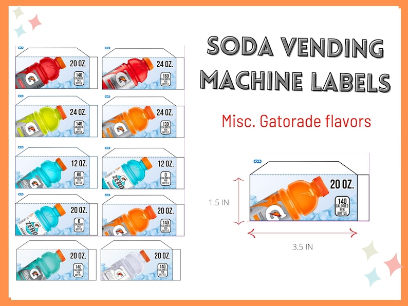 10!!! GATORADE Vending Machine 16 Oz BOTTLE Label (flavor Strip ...