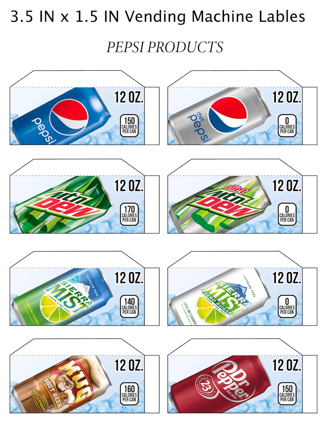 8 SODA VENDING MACHINE 12 Oz Can Label flavor Strip, Vending Machine ...