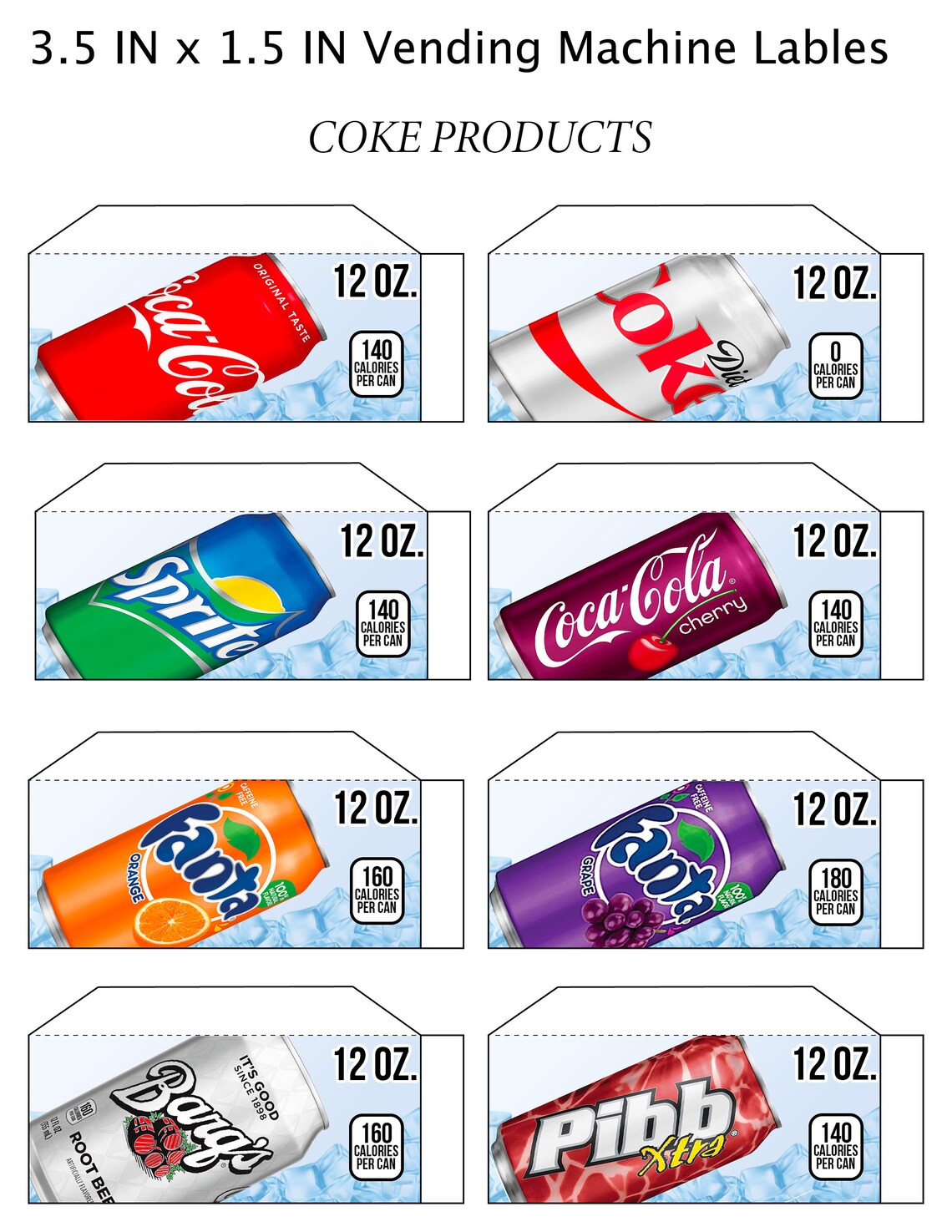 16!! SODA VENDING MACHINE 12 Oz Can Label (flavor Strip), Vending ...