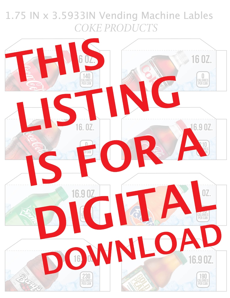 16!! SODA Vending Machine 16 Oz BOTTLE Label (flavor Strip), Vending ...
