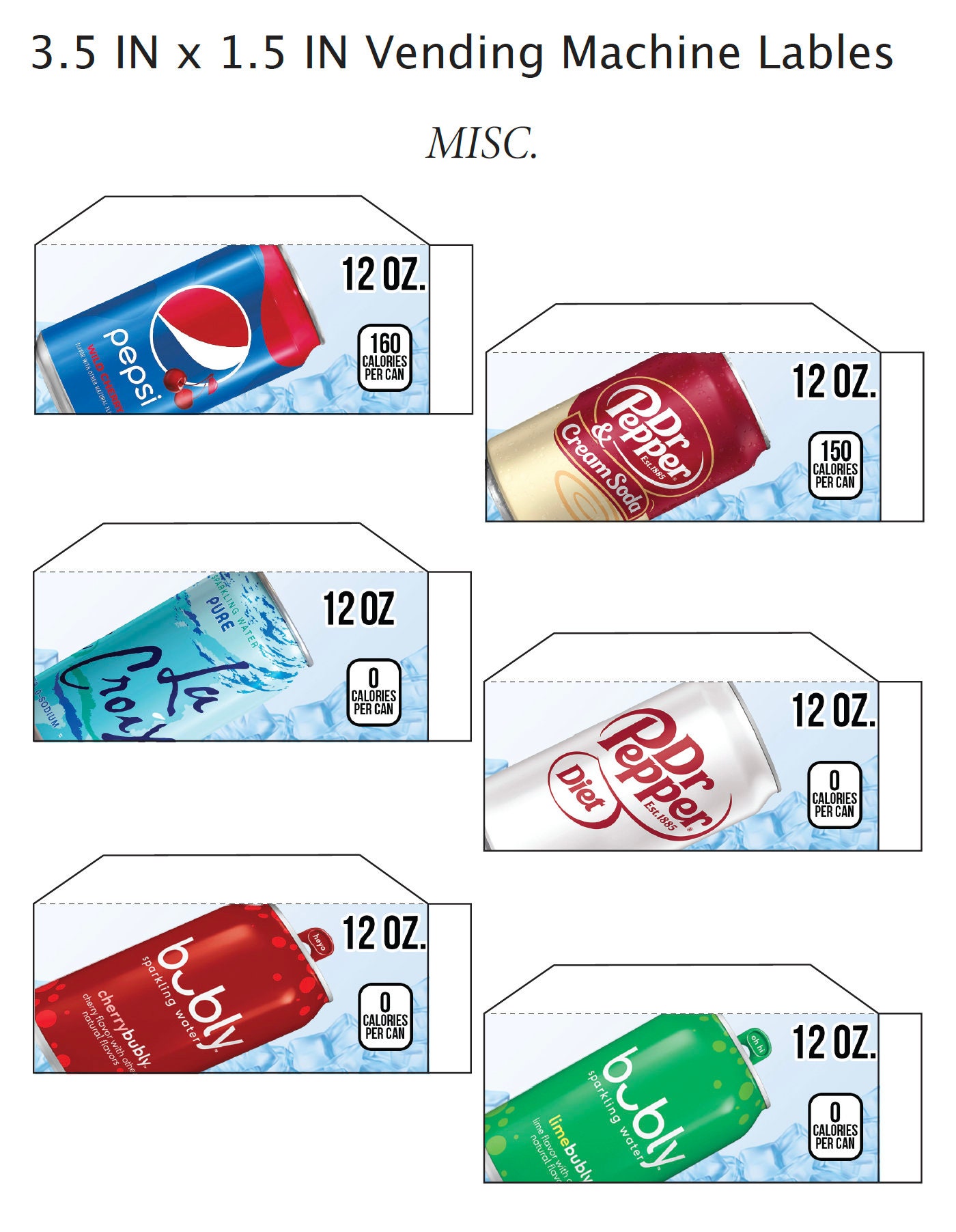 21!!!! SODA VENDING MACHINE 12 Oz Can Label (flavor Strip), Vending ...