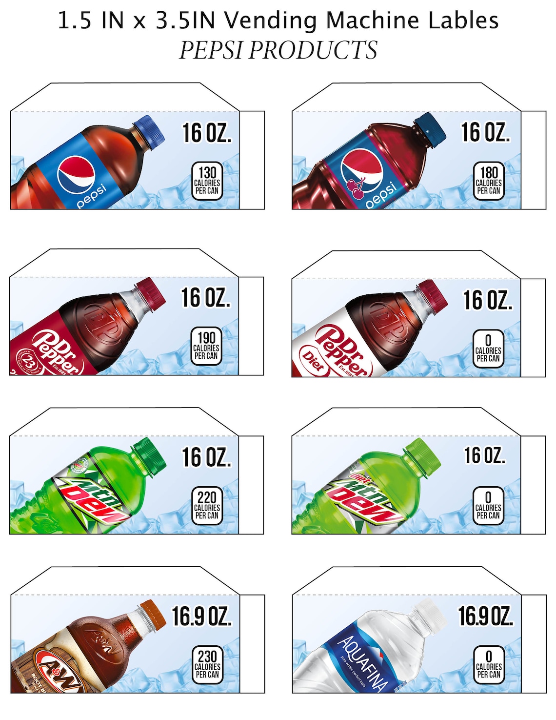 8 SODA Vending Machine 16 Oz BOTTLE Label flavor Strip, Vending Machine ...