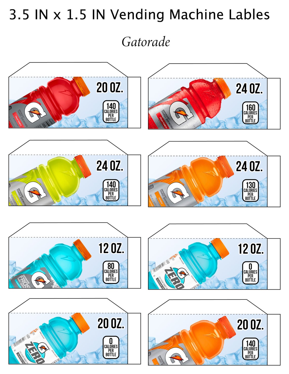 10!!! GATORADE Vending Machine 16 Oz BOTTLE Label (flavor Strip ...