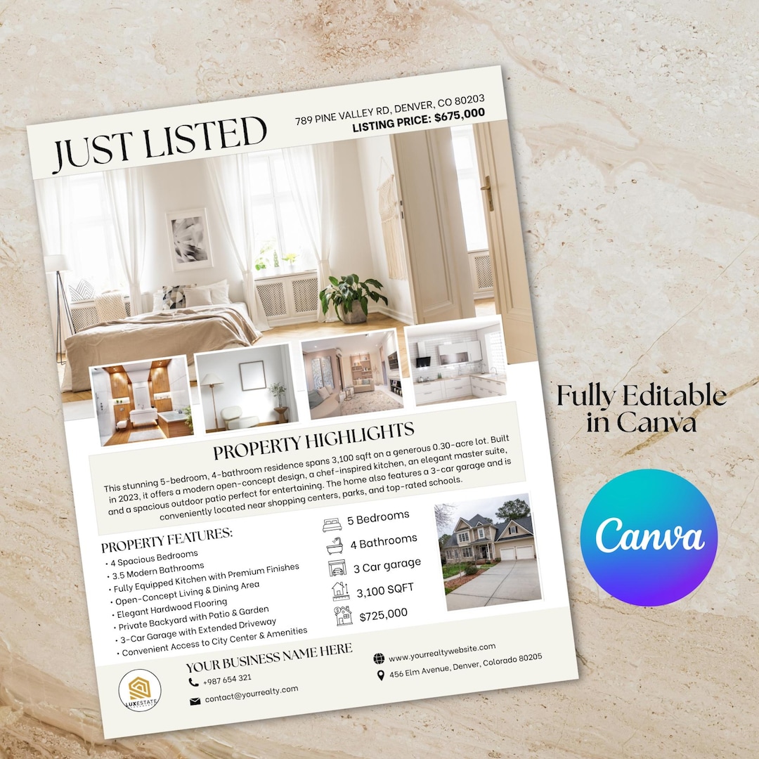 Editable Just Listed Real Estate Flyer Template, New Home Listing Flyer ...