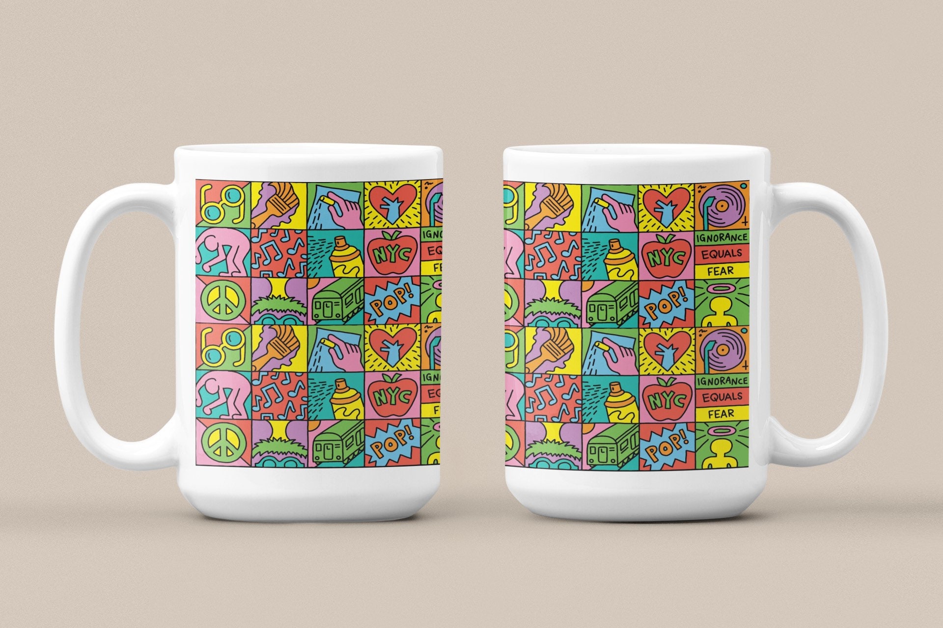 Drinkware NYC Colorful Multi-Panel Vintage 80s/90s Art Themed 15oz ...