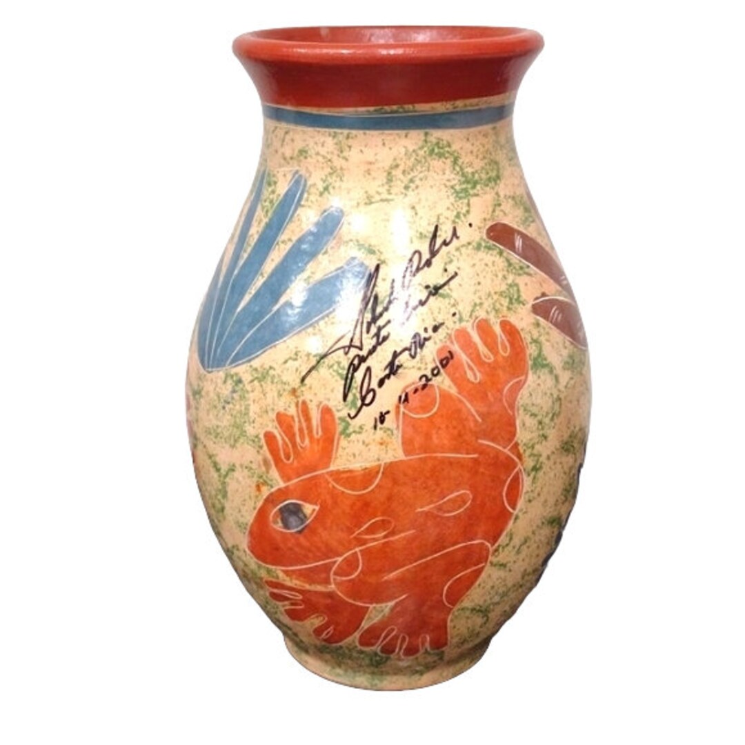 Vintage Costa Rican Hand Made & Painted Frog Motif Boho Vase Signed by ...