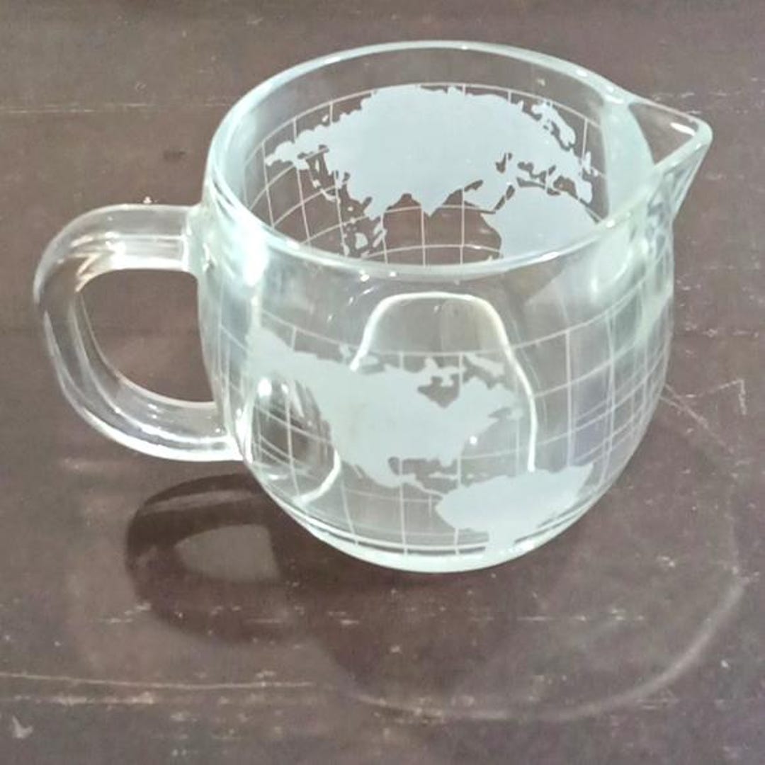 Vintage Nescafé World Map Collectible Etched Glass Creamer Promotional ...