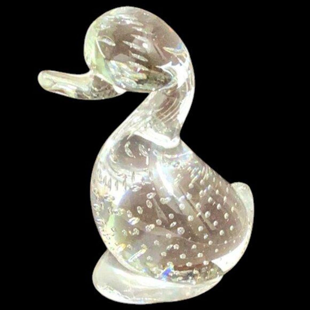 Blown Glass Whitefriars Dilly Duck Bird Control Bubbles Clear 6" Paper ...