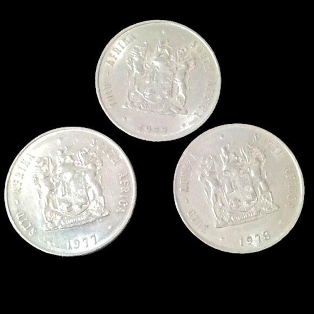 Vintage Three South African 1 Rand Coins Dated 1977, 1977, 1978 ...