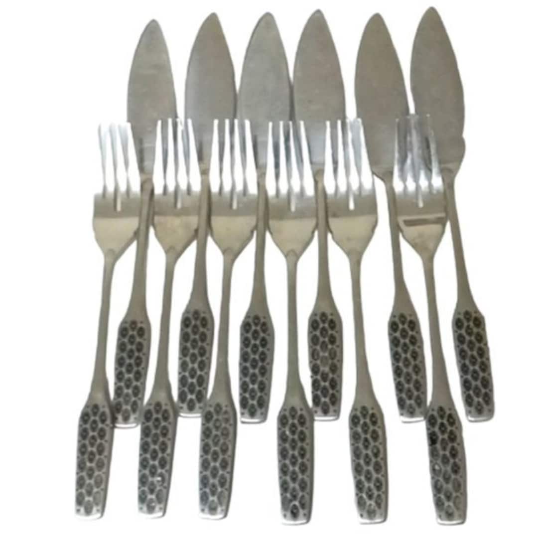 Vintage Viners Stainless Steel Fish Knives & Fish Forks 'shape' Pattern ...