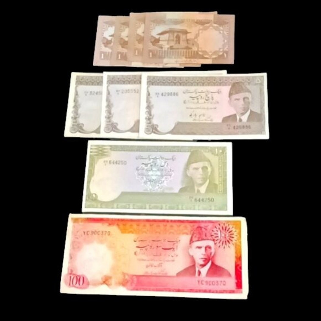 Lot of 9 Pakistani Old Currency Bank Notes 1, 5, 10 & 100 Rupees ...