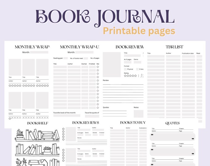 Book Journal Printable Pages | Book Reviews, Wrap Ups, Tbr, Bookshelf ...